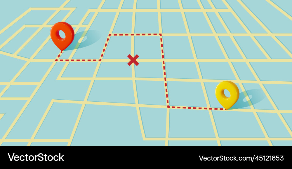 Locator marks on city map show route start Vector Image