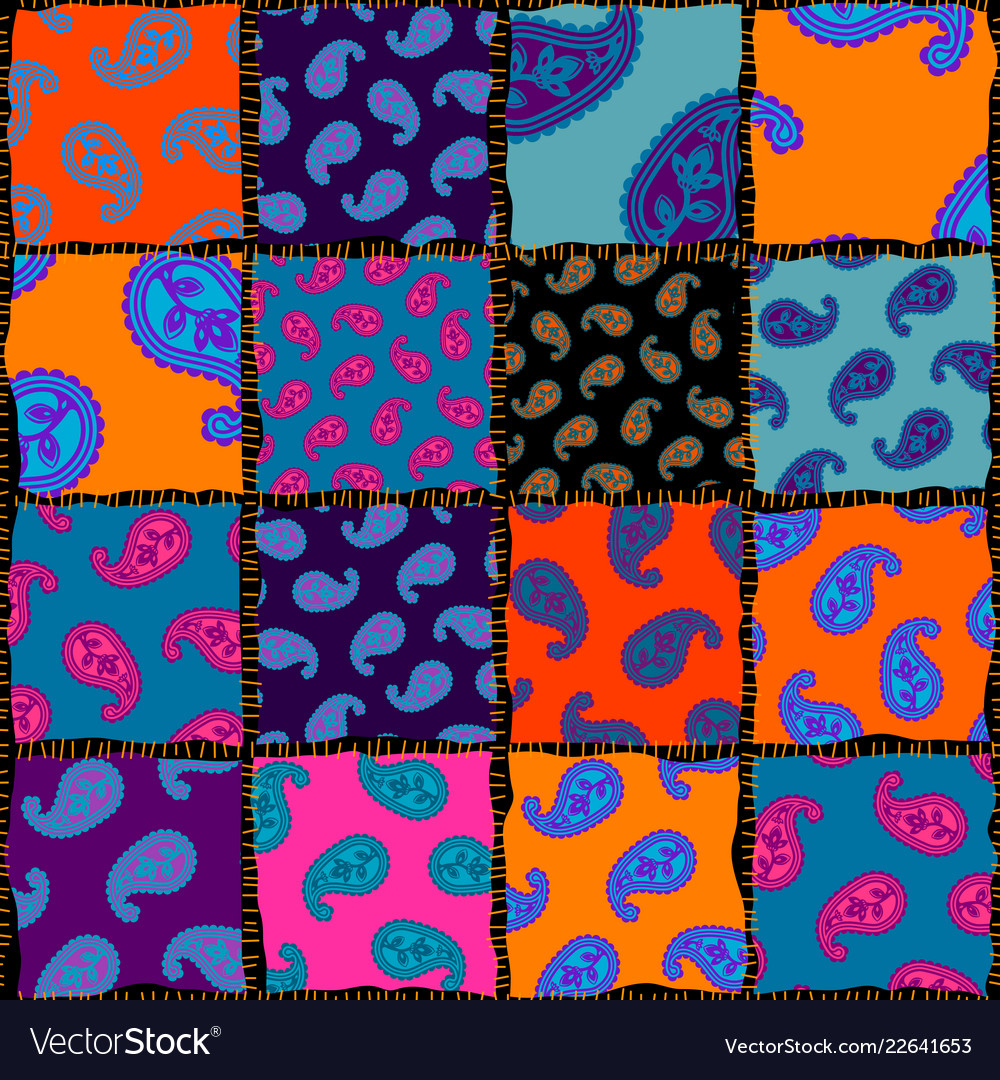 Patchwork pattern with paisley ornament patterns Vector Image