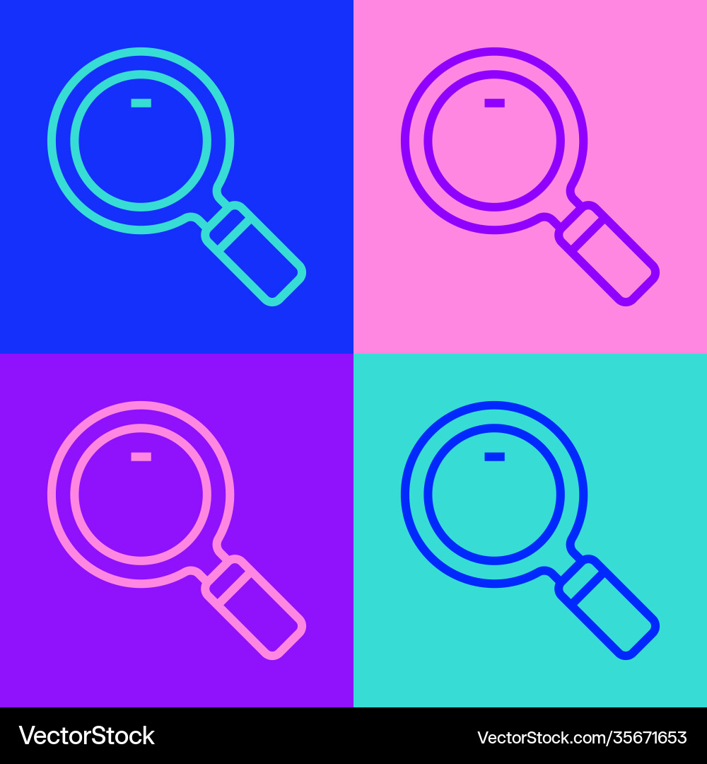 Pop art line magnifying glass icon isolated Vector Image