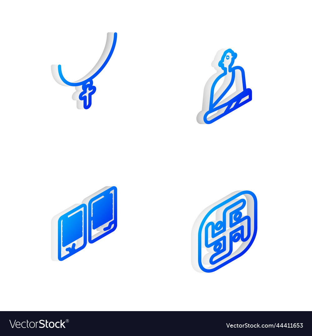 Set isometric line buddhist monk christian cross Vector Image