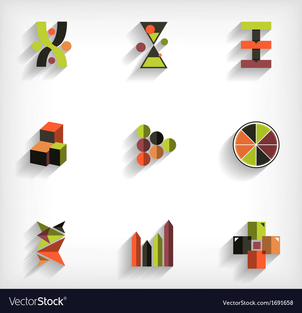 3d flat geometric abstract business icon set Vector Image