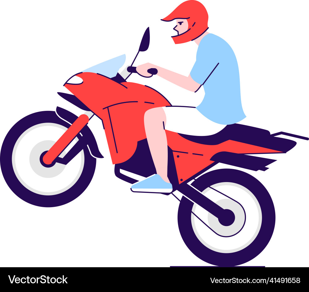 Aggressive driver riding motorcycle semi flat rgb Vector Image
