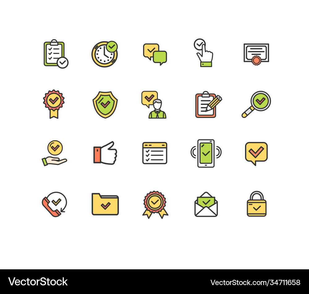 Approve sign color thin line icon set Royalty Free Vector