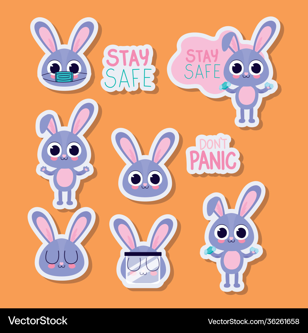 Bundle cute bonnys stickers on a orange Royalty Free Vector