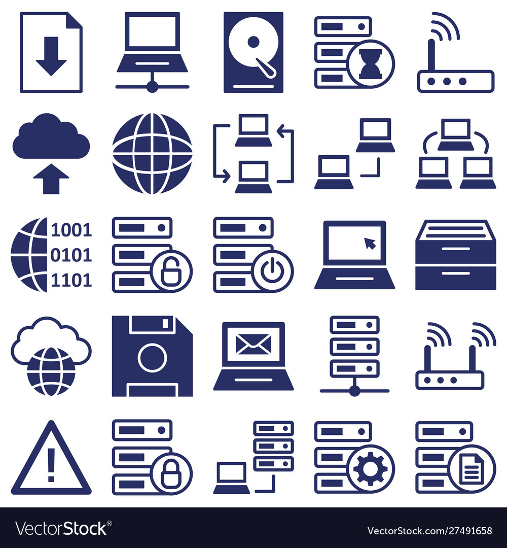 Database server and location icons set every ico Vector Image
