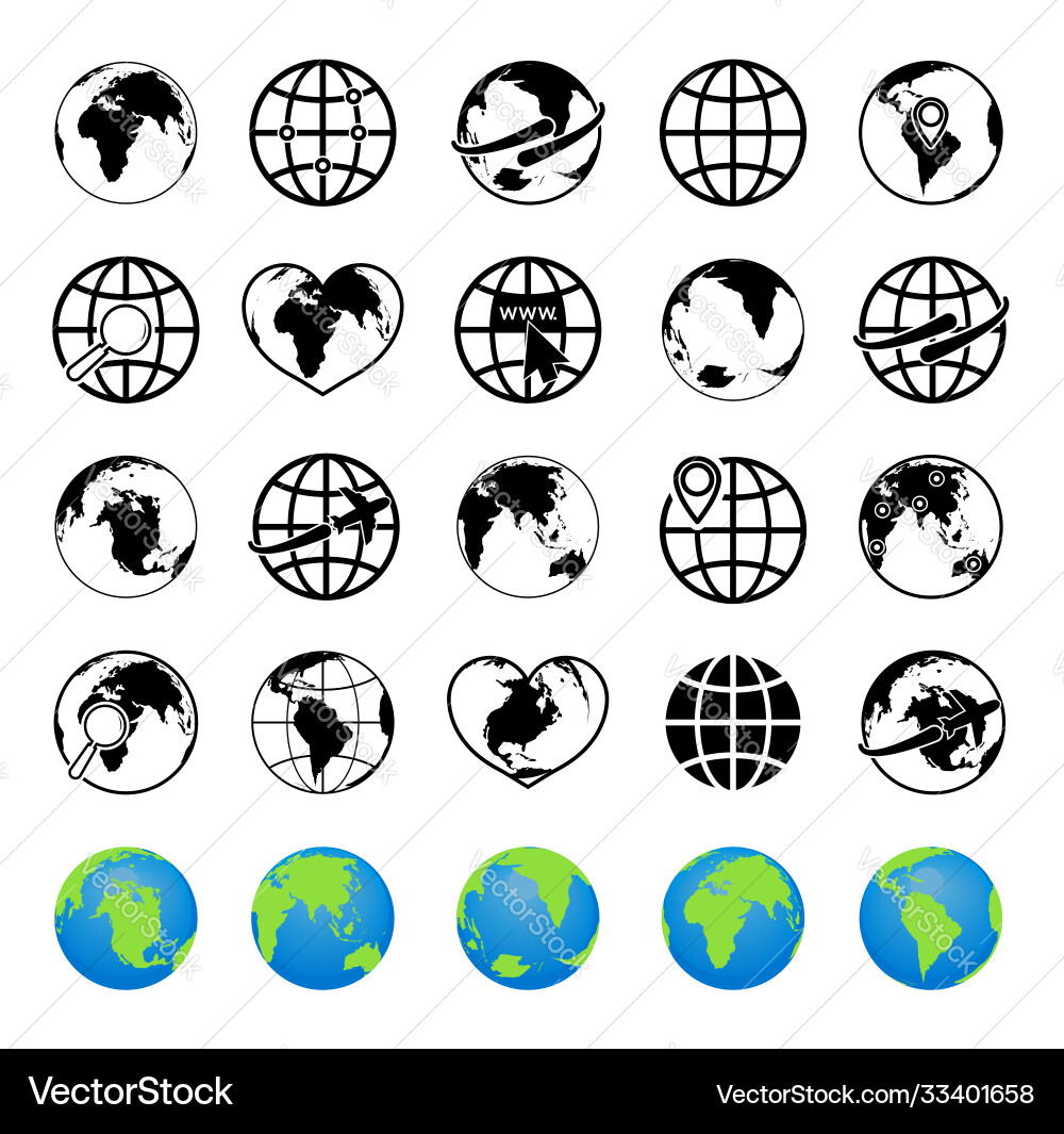 Globe icons world on sphere global earth map Vector Image