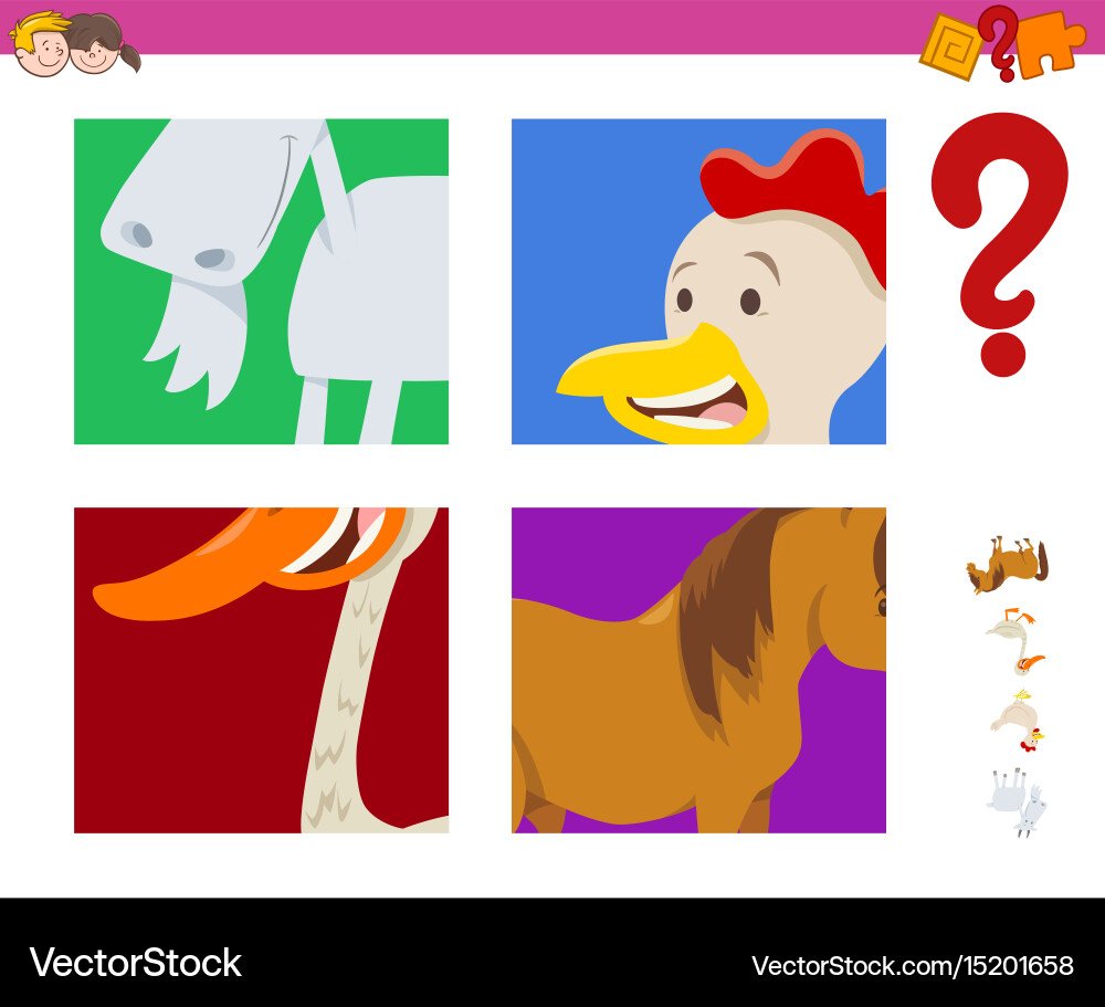 Guess farm animals activity Royalty Free Vector Image