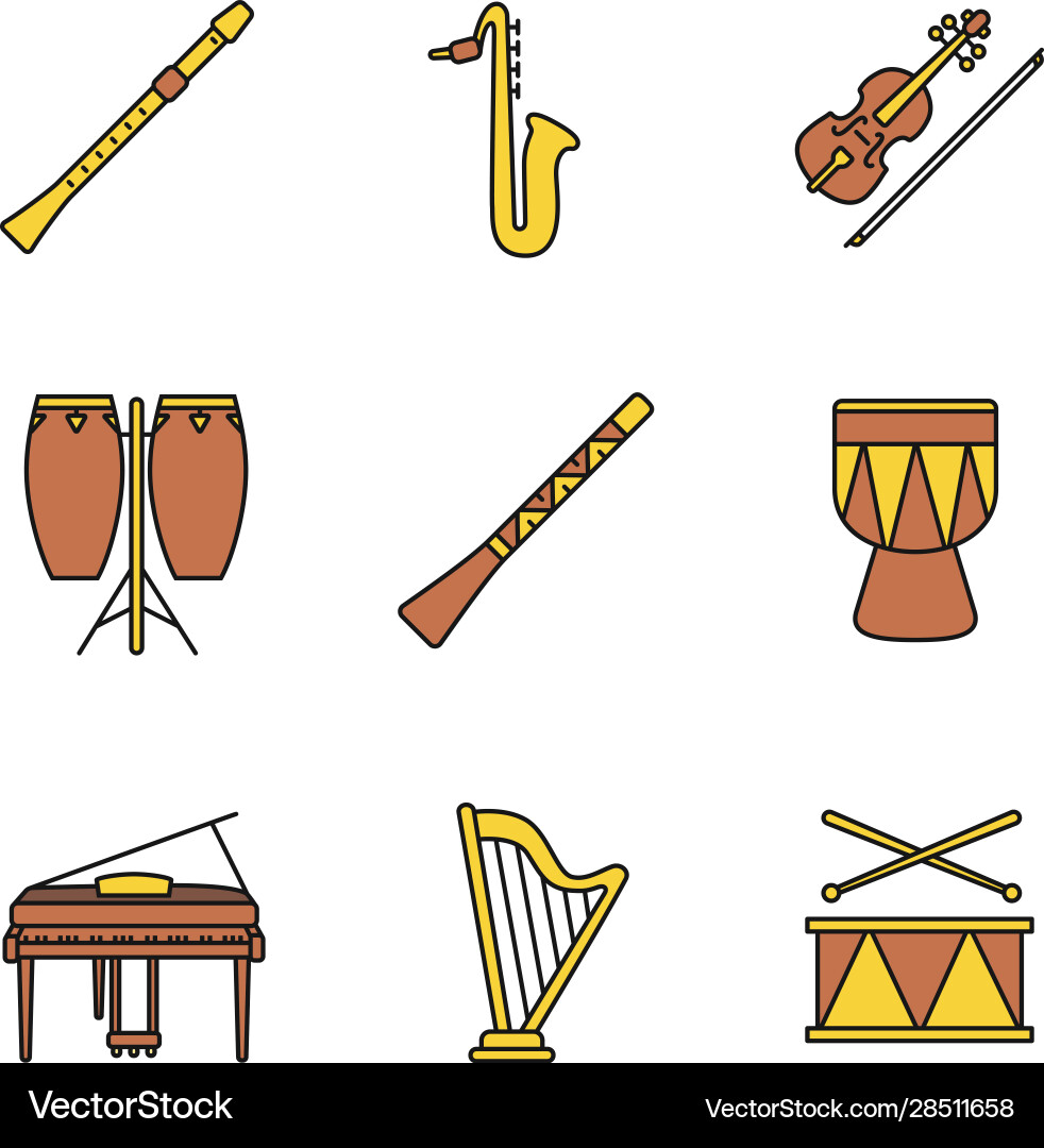 Musical instruments color icons set Royalty Free Vector