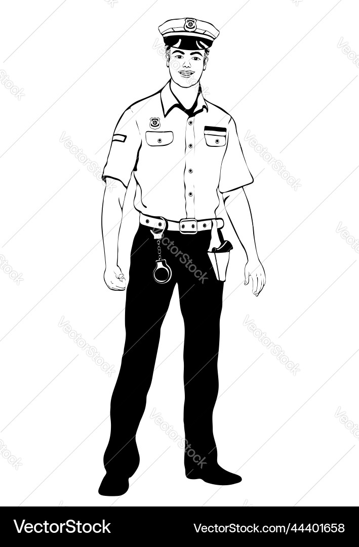 Police officer standing front side outline Vector Image