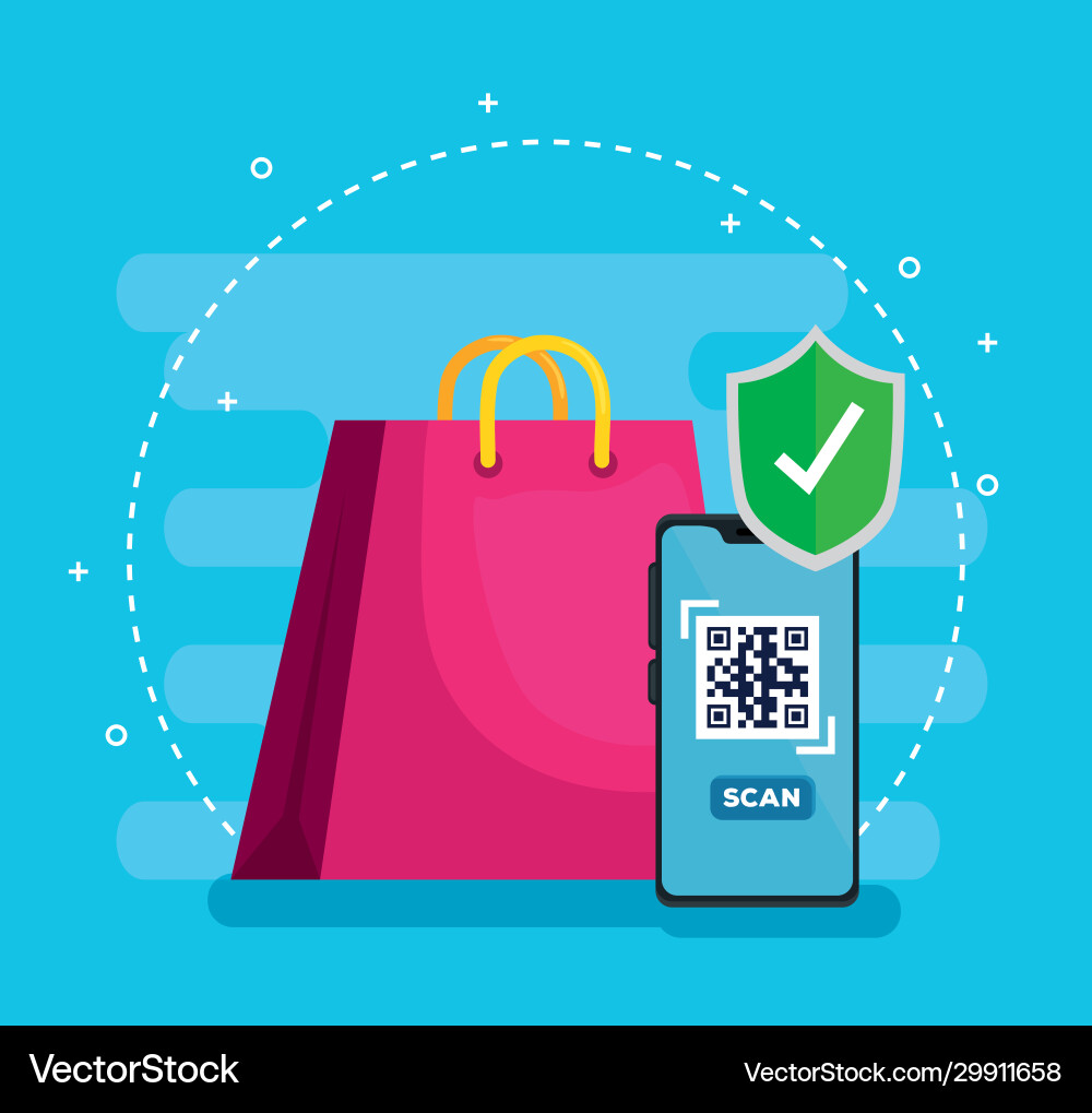 Scan qr code with smartphone and bag shopping Vector Image