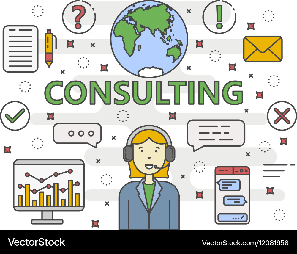 Thin line flat design consulting concept Vector Image