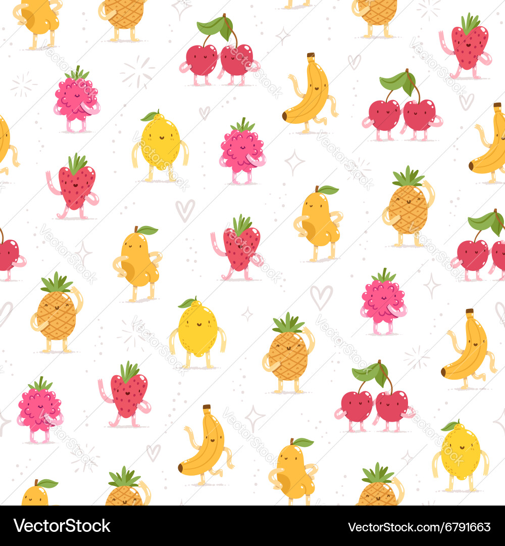 Cartoon fruit characters seamless pattern Vector Image