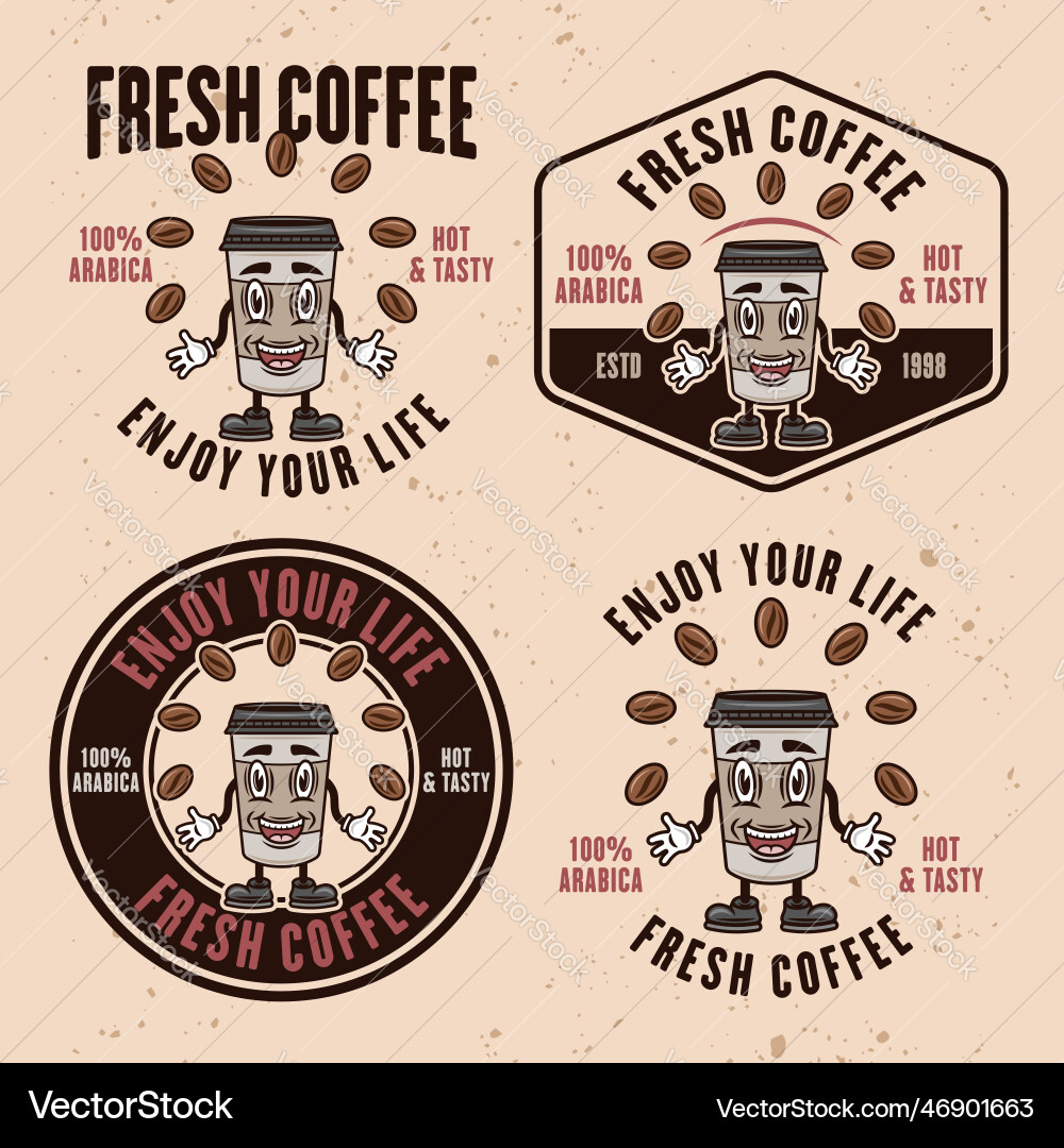 Coffee shop set of colored emblems badges Vector Image