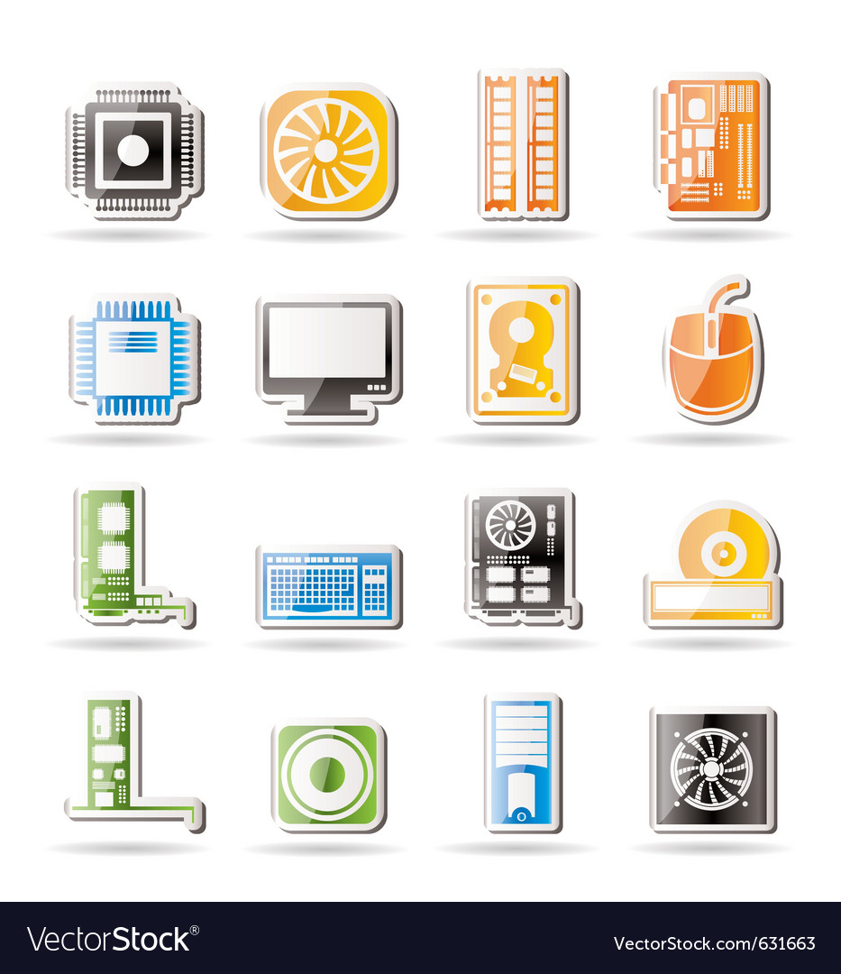 Computer performance and equipment icons Vector Image
