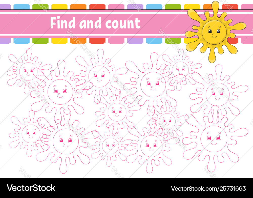 Find and count education developing worksheet Vector Image