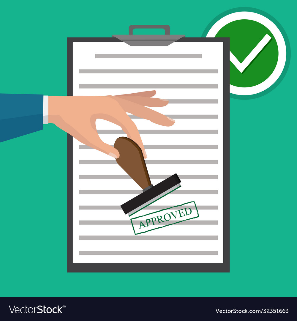 Flat approved paper document green stamp Vector Image