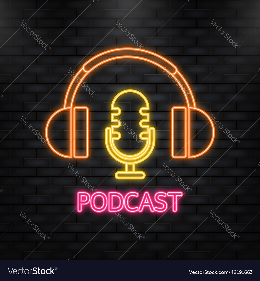 Neon icon podcast badge stamp logo Royalty Free Vector Image Neon icon podcast badge stamp logo Royalty Free Vector Image