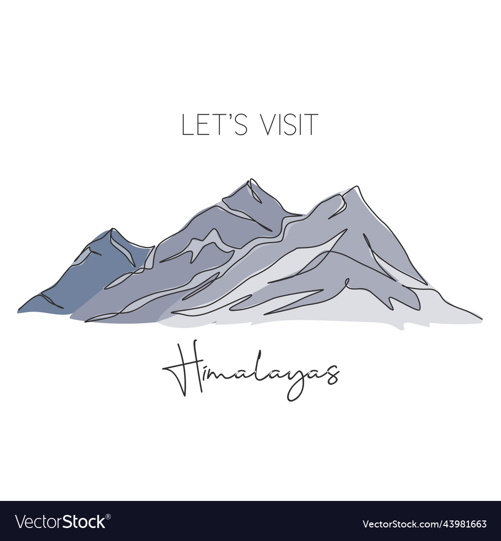 One continuous line drawing himalaya mount Vector Image
