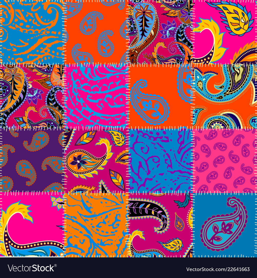 Patchwork pattern with paisley ornament patterns Vector Image