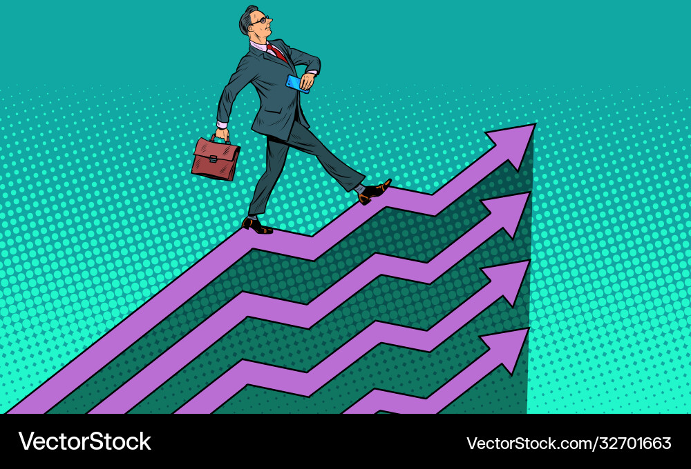 Successful businessman going up growth charts Vector Image