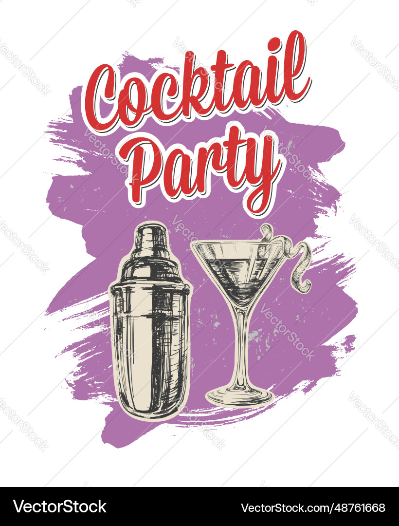 Cocktail party invitation poster hand drawn Vector Image
