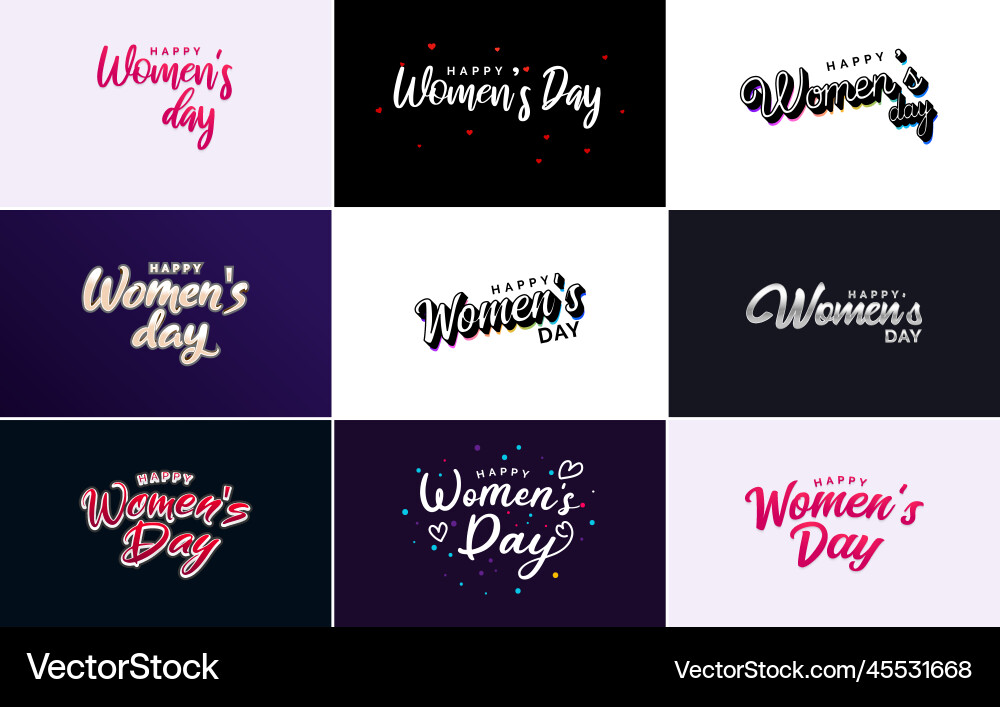 March 8 typographic design set with happy womens Vector Image