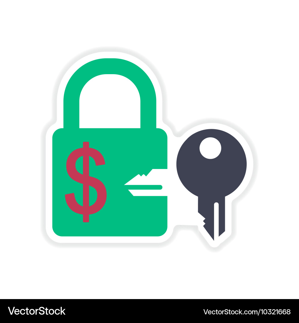 Paper sticker on white background lock and key Vector Image
