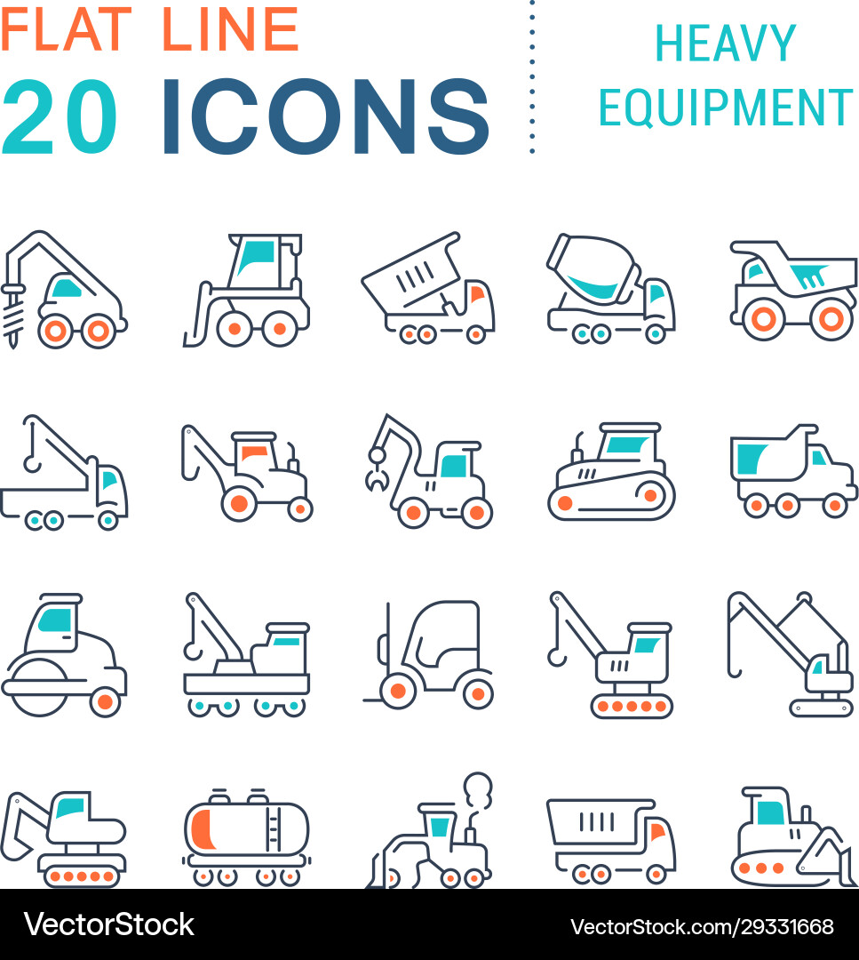 Set line icons heavy equipment Royalty Free Vector Image