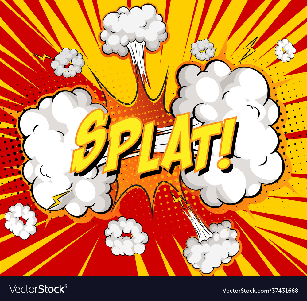 Splat text on comic cloud explosion rays Vector Image
