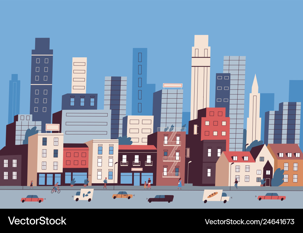 Big city life panoramic view modern downtown Vector Image