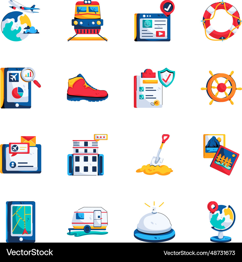 Bundle of tour flat icons Royalty Free Vector Image