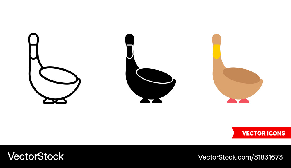 Duck icon 3 types isolated sign symbol Royalty Free Vector