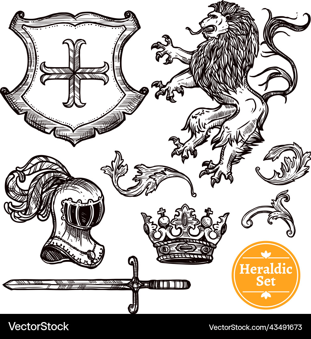 Heraldic symbols set black doodle sketch Vector Image