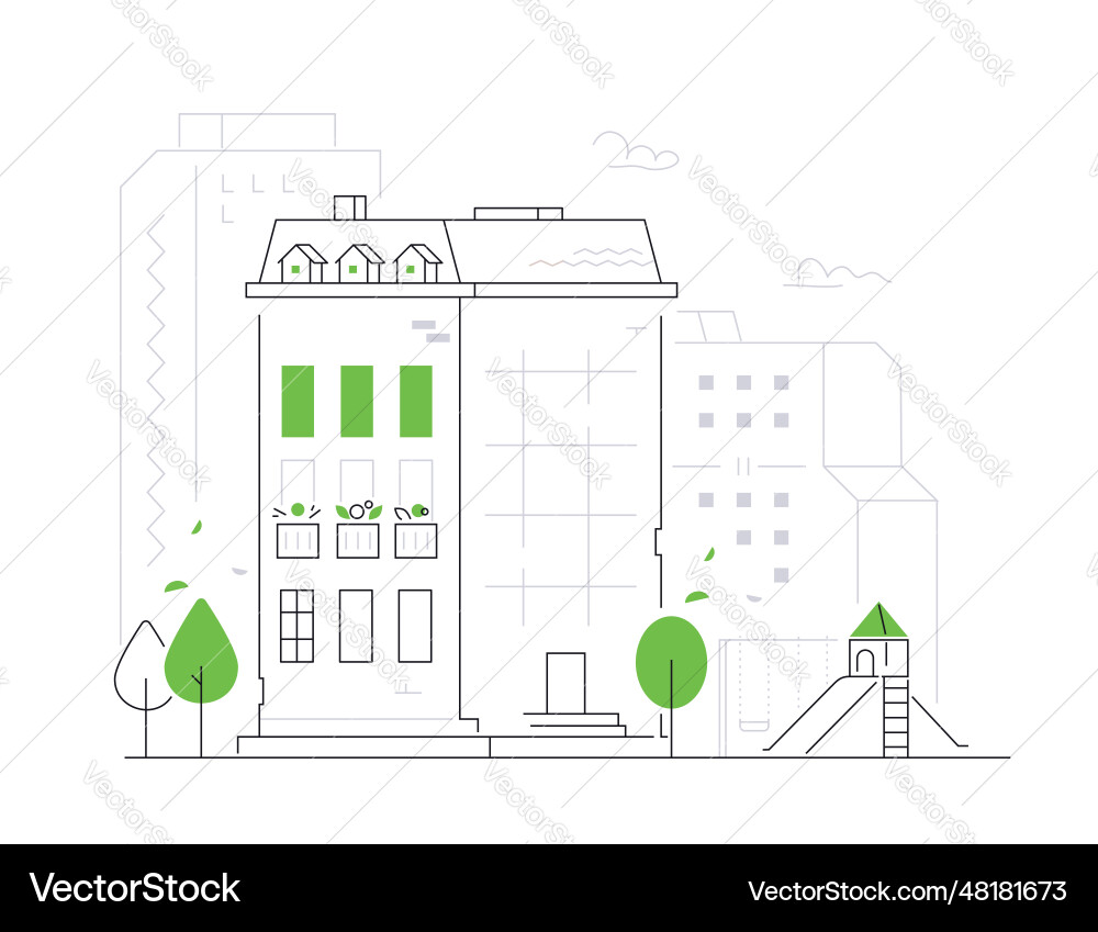 House and playground - modern line design style Vector Image