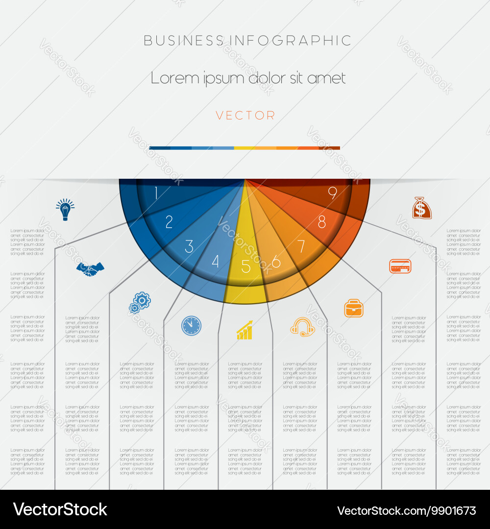 Infographic color semicircle nine positions Vector Image