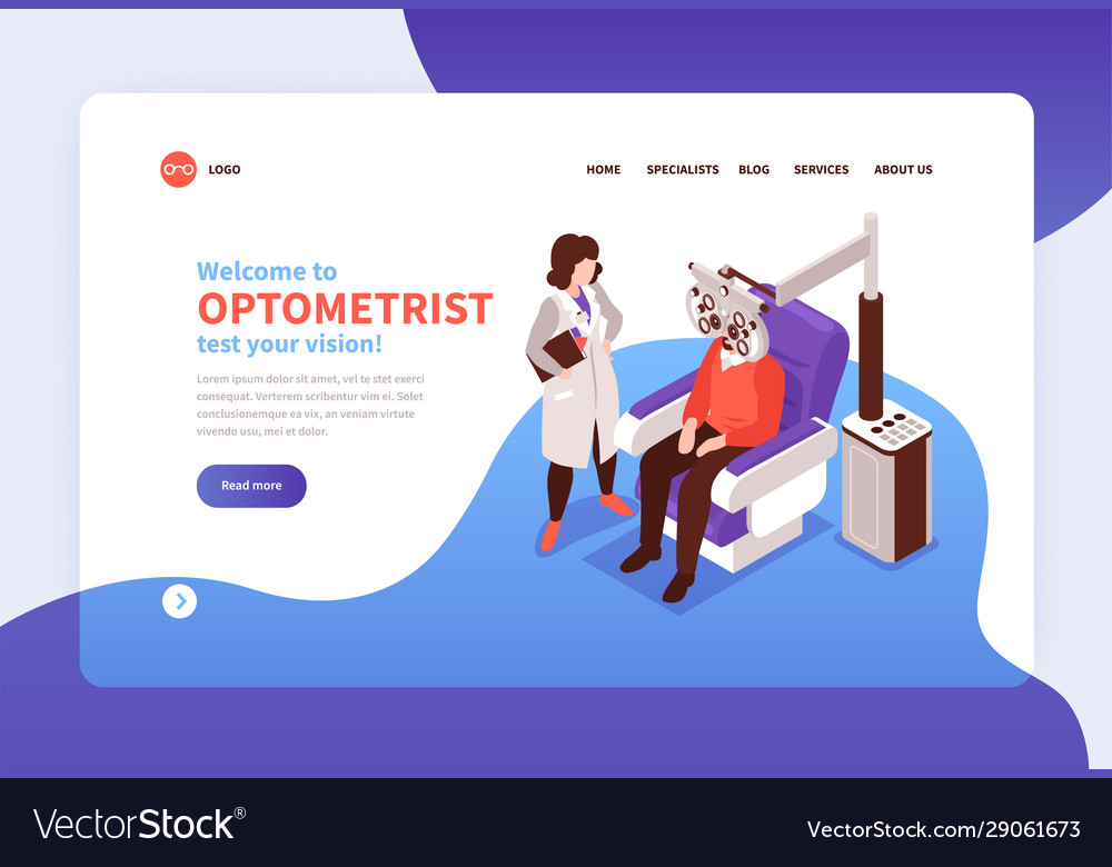 Isometric optometrist website banner Royalty Free Vector Isometric optometrist website banner Royalty Free Vector