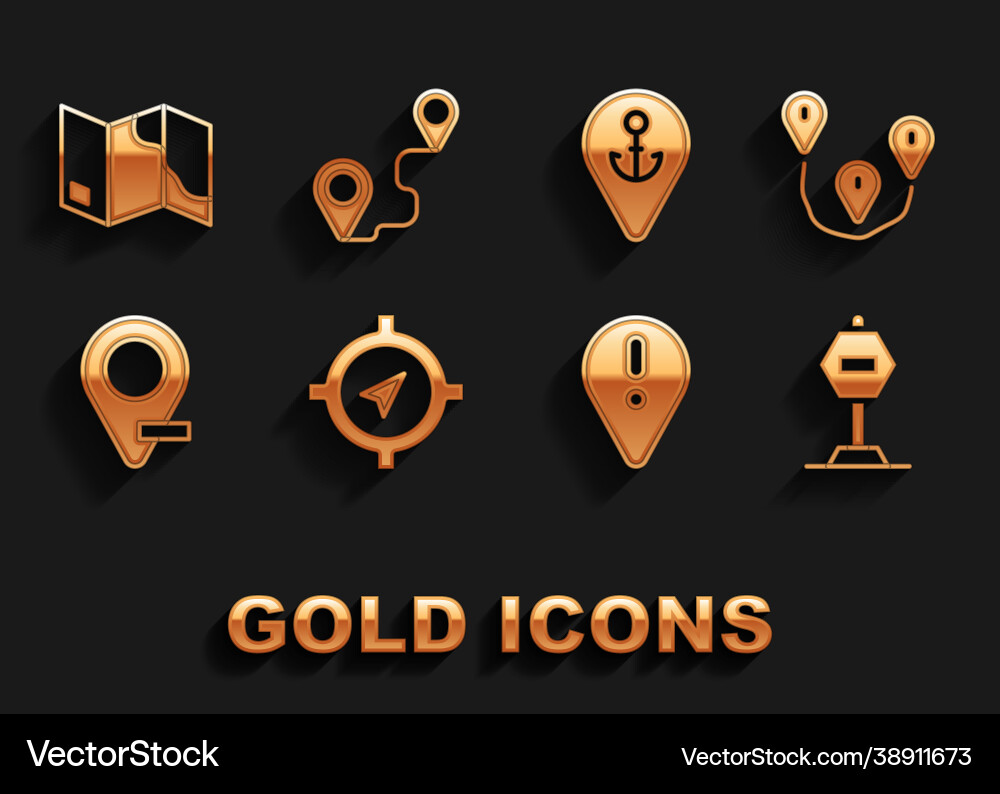 Set compass route location stop sign location Vector Image