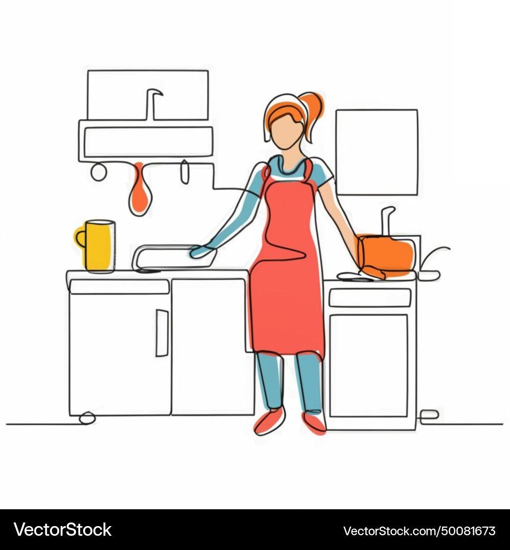 Woman working on kitchen man continues line design