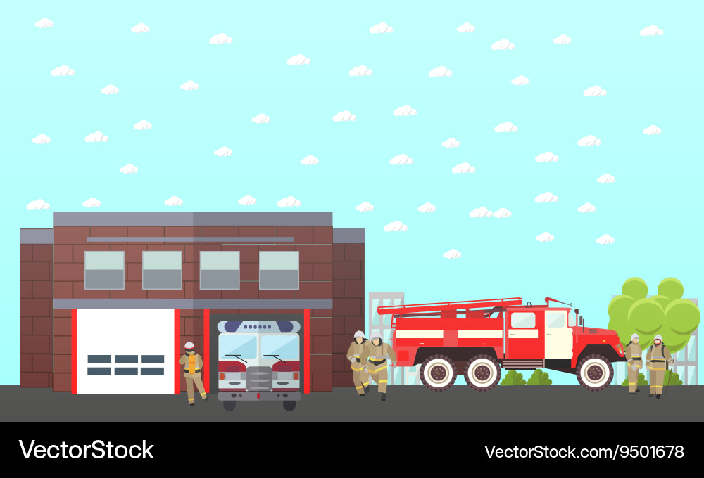 Fire fighting department banner station Royalty Free Vector