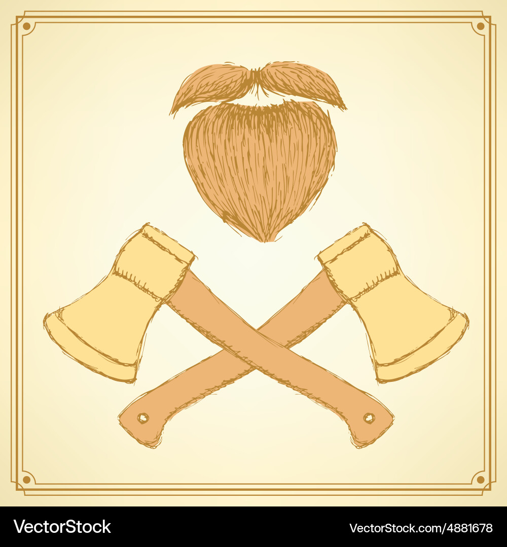 Sketch axe and beard in vintage style Royalty Free Vector