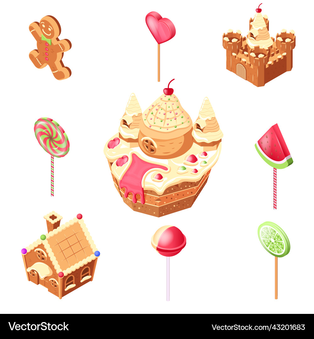 Candy land isometric collection Royalty Free Vector Image
