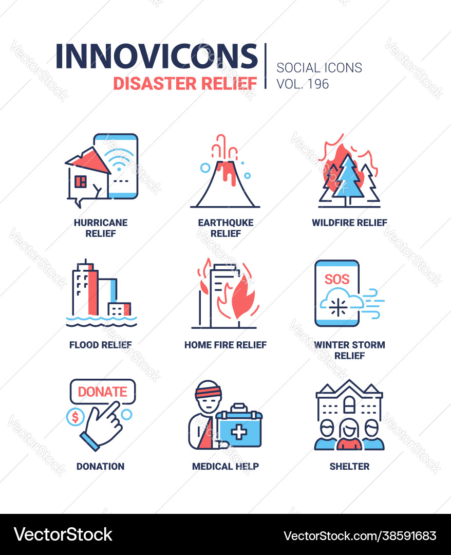 Disaster relief - modern colorful line design Vector Image