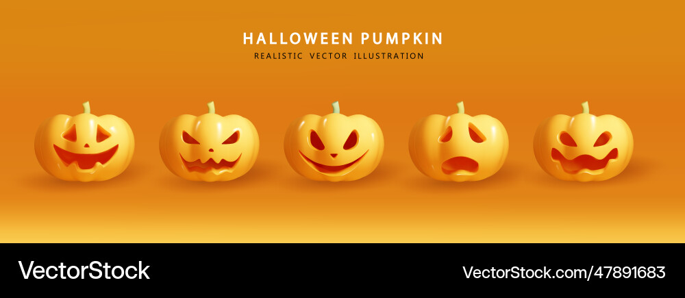Halloween pumpkins set realistic glossy pumpkins Vector Image