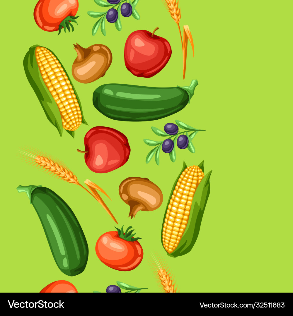 Harvest seamless pattern with fruits and Vector Image