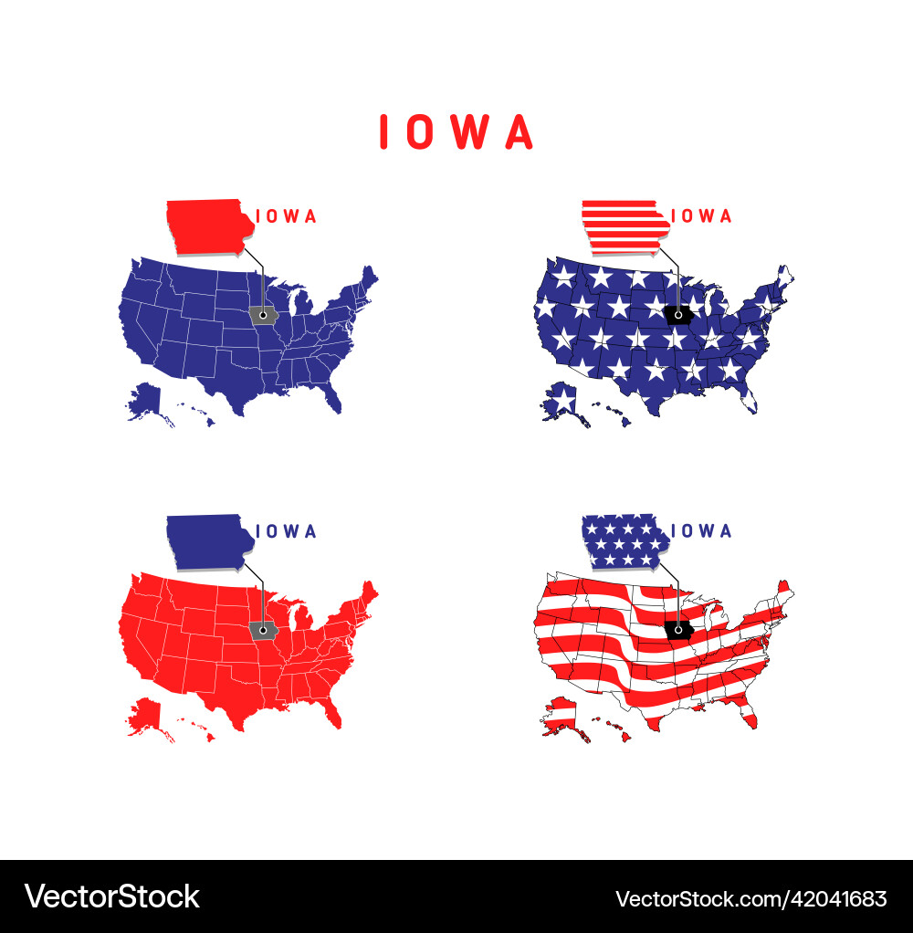 Iowa map with usa flag design Royalty Free Vector Image