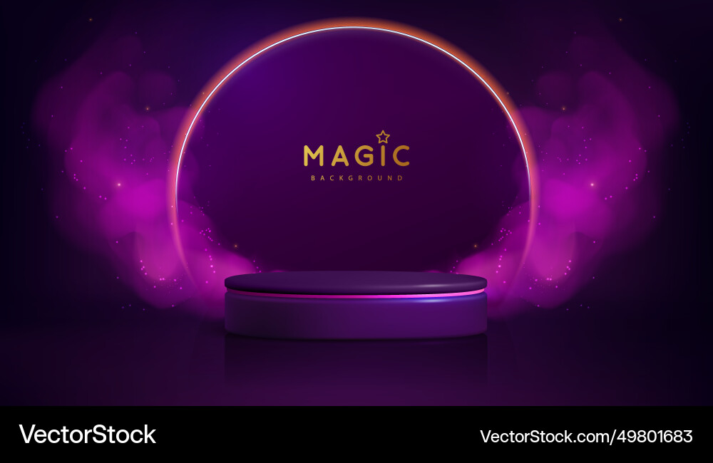 Magic violet showcase with 3d podium and steam Vector Image