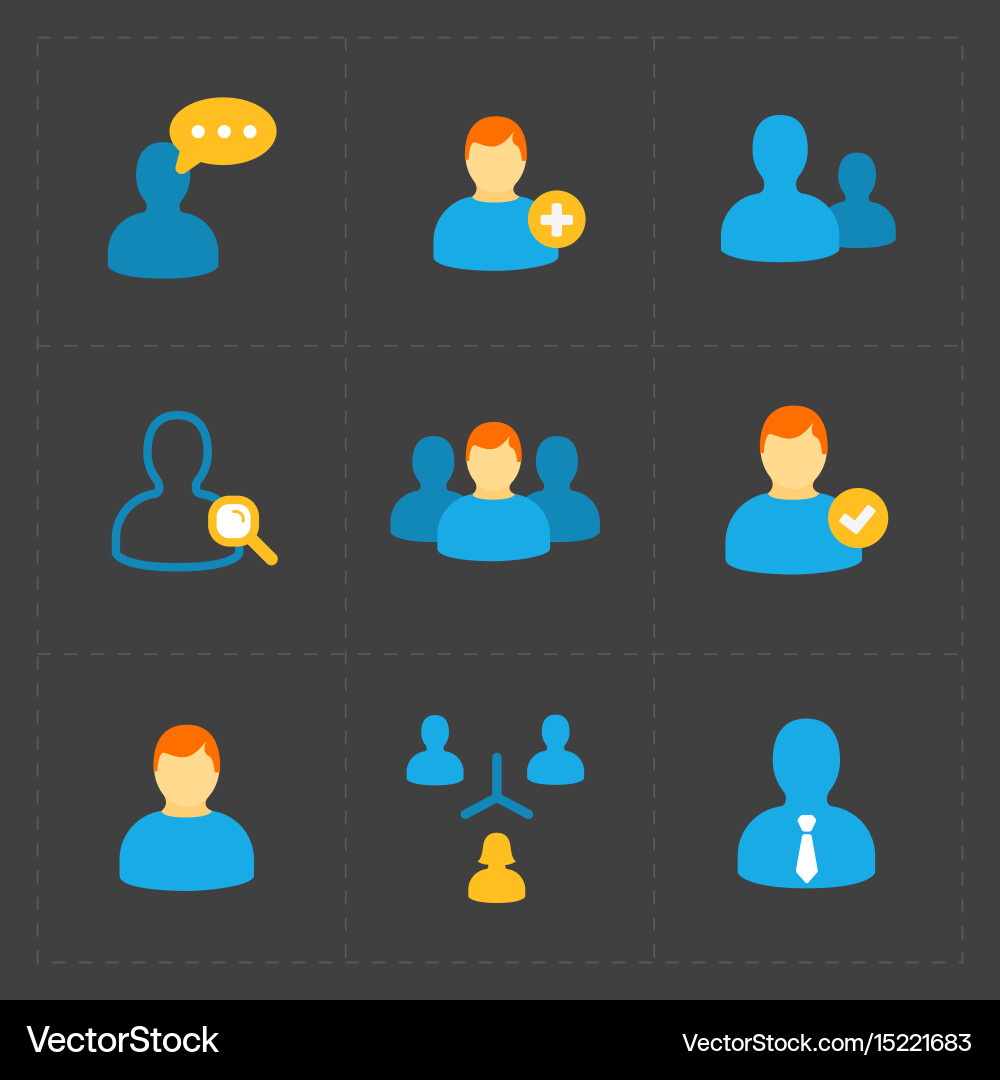 People flat icons set on black Royalty Free Vector Image