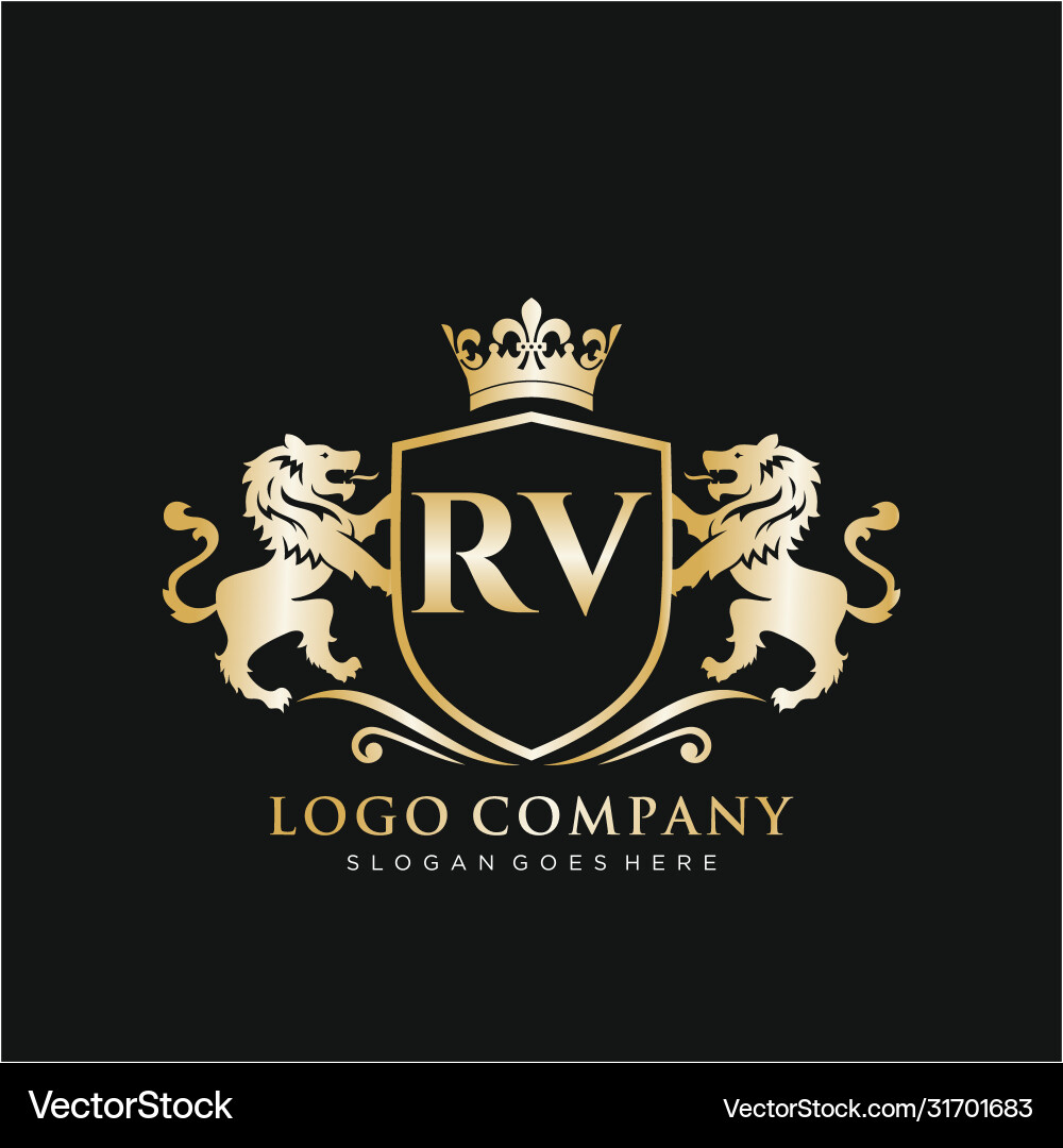 Rv letter initial with lion royal logo template Vector Image