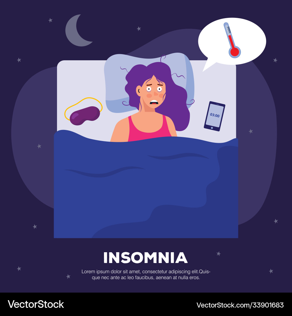 Woman with insomnia bed design Royalty Free Vector Image