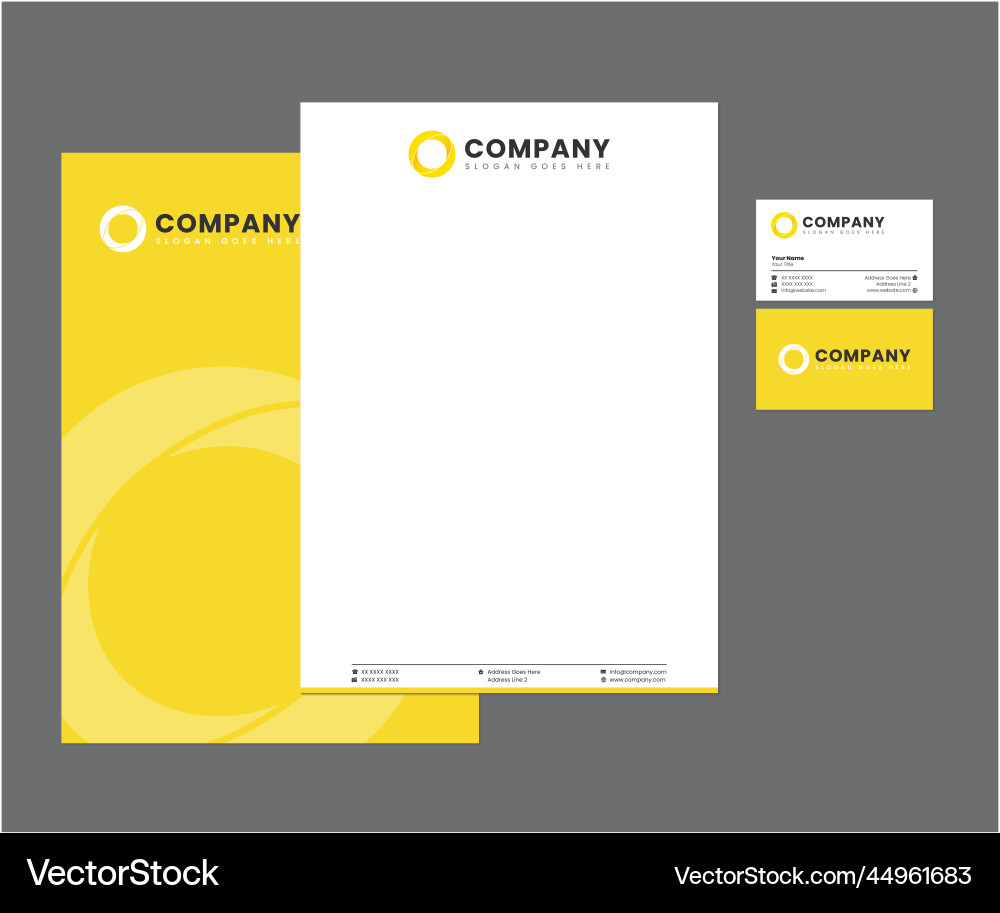 Yellow stationery set with logo design Royalty Free Vector